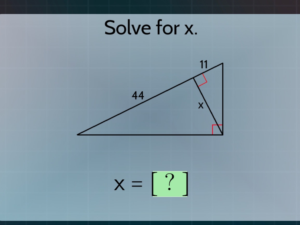 Solve for x. $ {44}{x} = {x}{11}$ $x = | StudyX