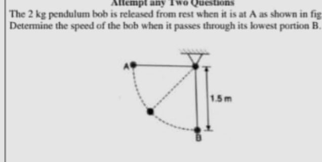 The 2 kg pendulum bob is released from rest | StudyX