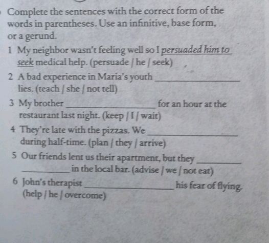 Complete the sentences with the correct form | StudyX