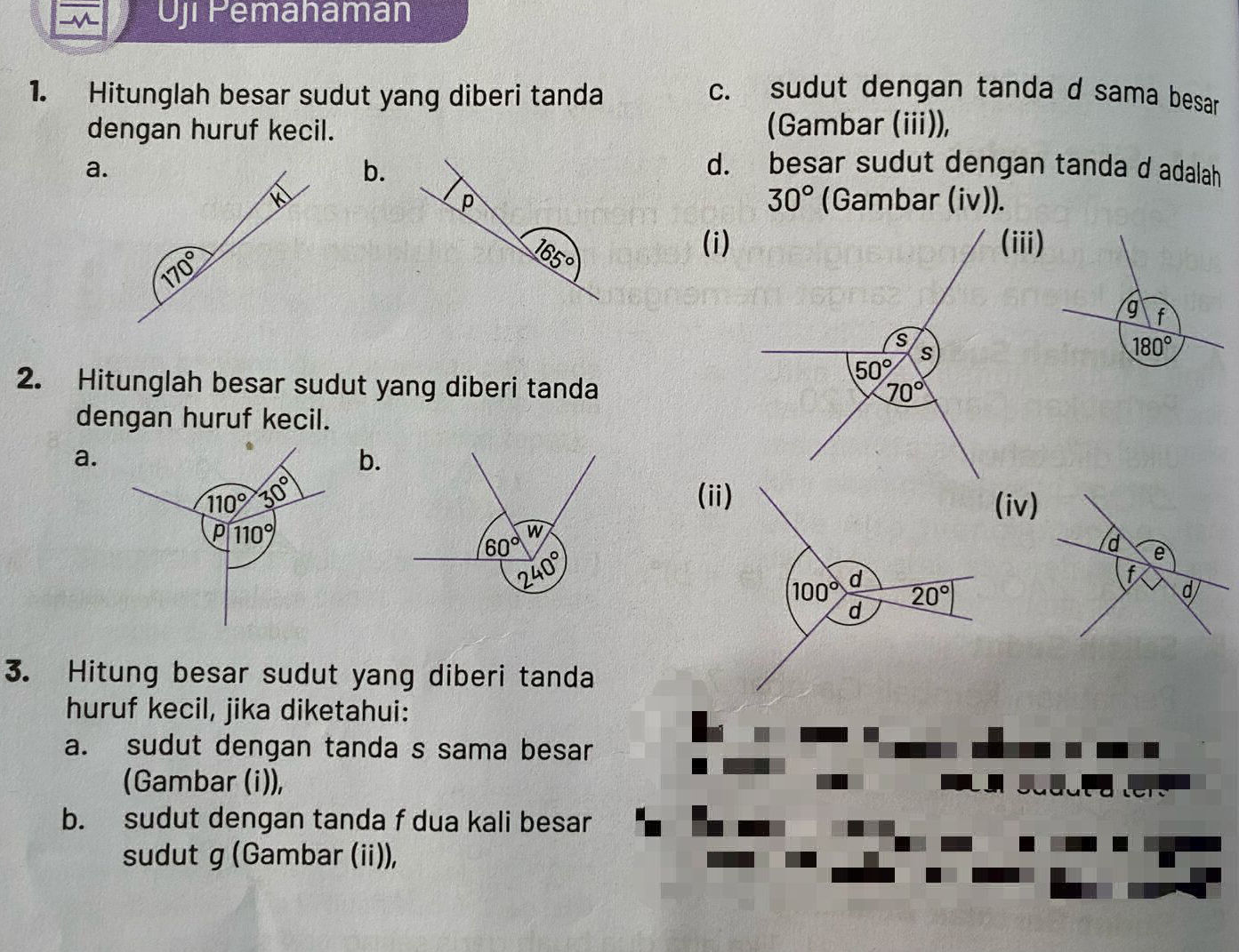 1. Hitunglah besar sudut yang diberi tanda | StudyX