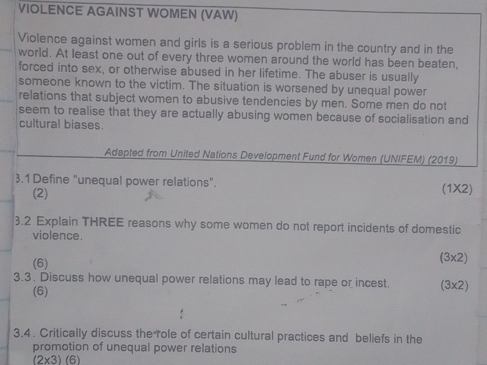 3.1 Define "unequal power relations". (2) | StudyX