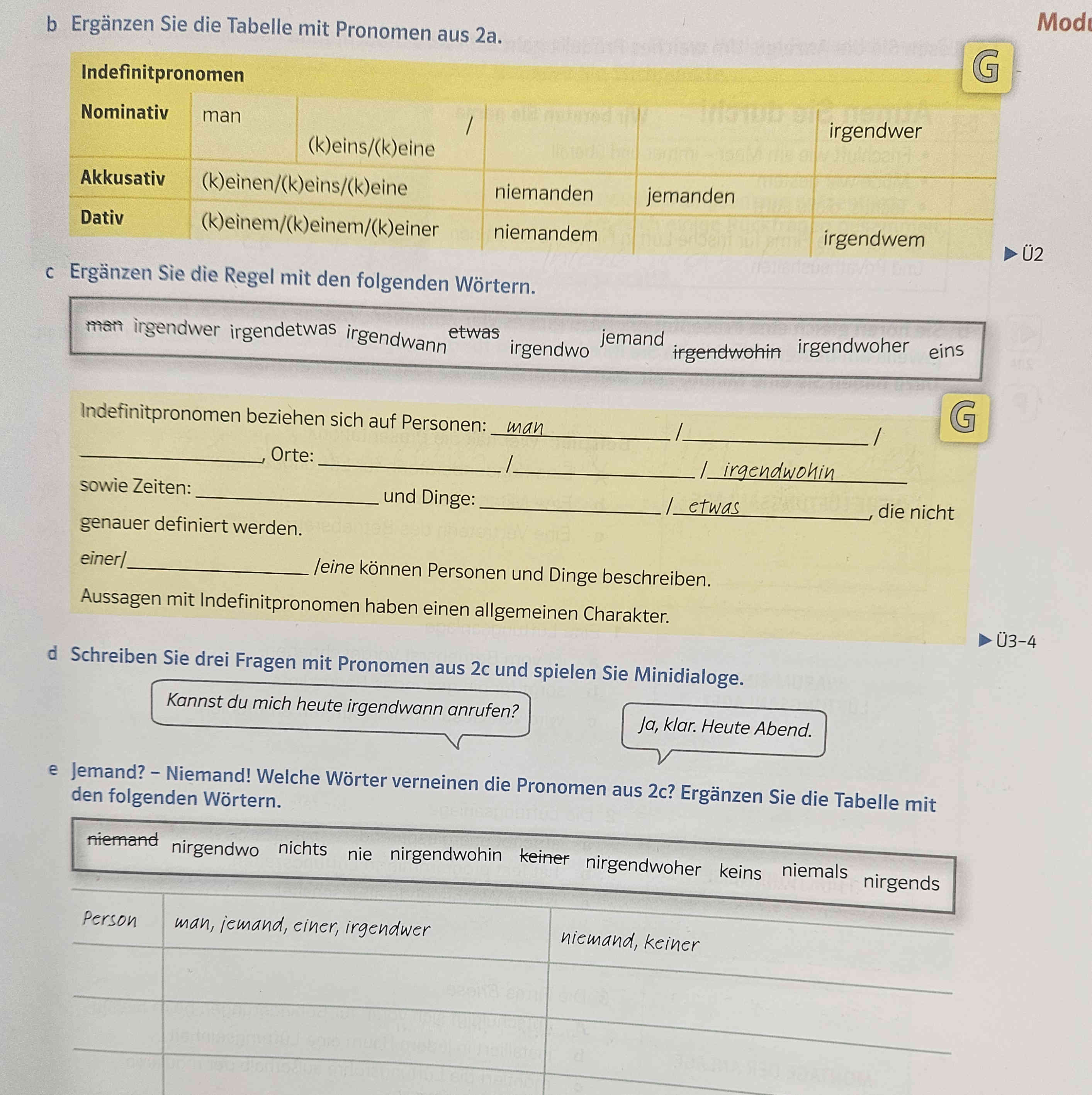 b Ergänzen Sie die Tabelle mit Pronomen aus | StudyX