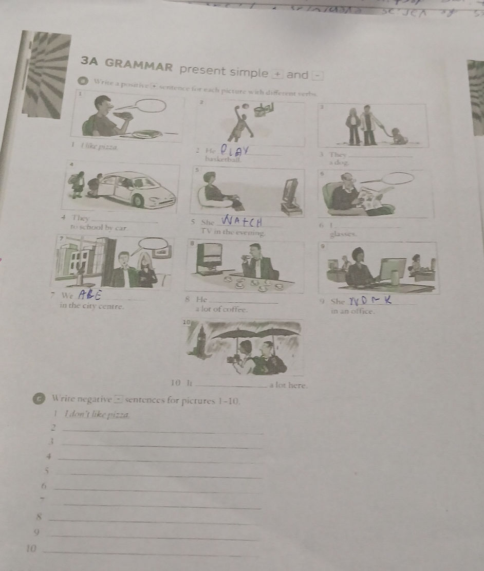 3A GRAMMAR present simple + and - Write a | StudyX