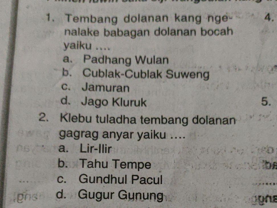 1. Tembang dolanan kang nge- nalake babagan | StudyX