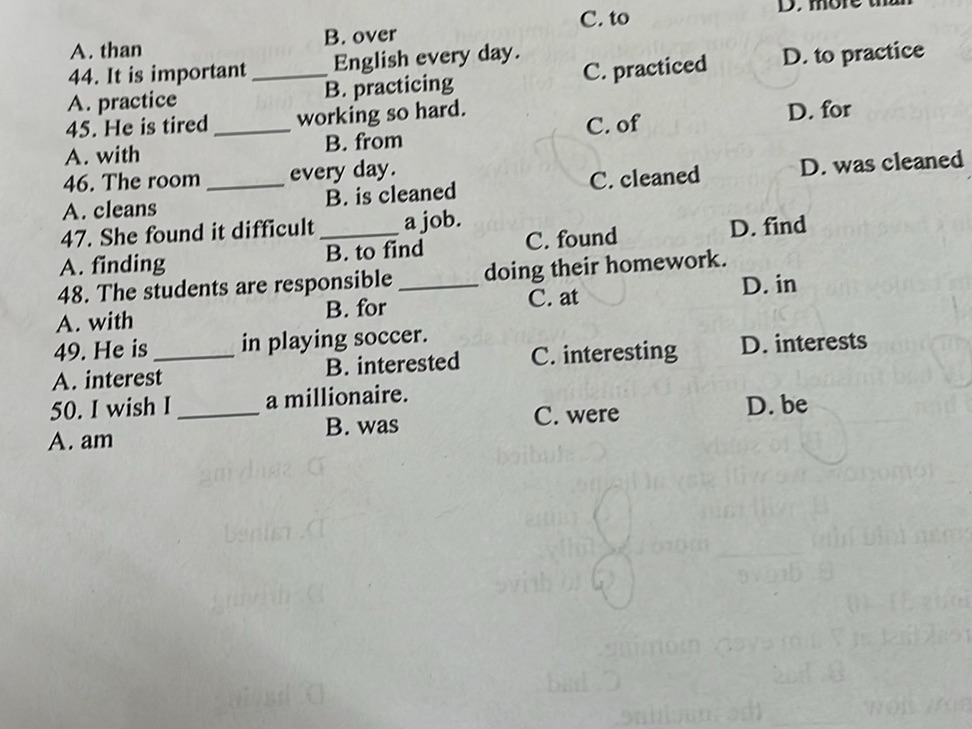 44. It is important ______ English every | StudyX