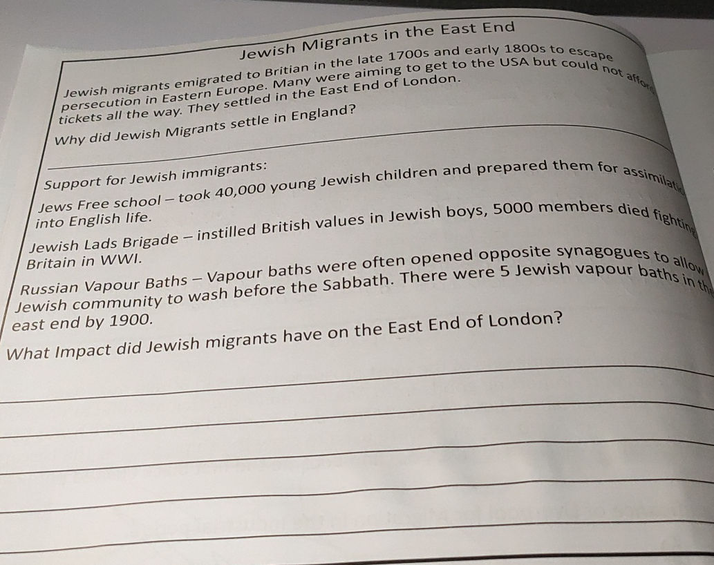 Why did Jewish Migrants settle in England? | StudyX