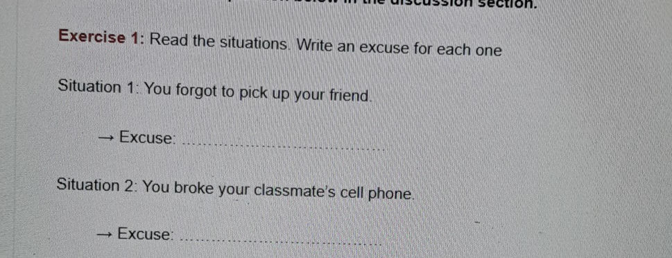 Exercise 1: Read the situations. Write an | StudyX