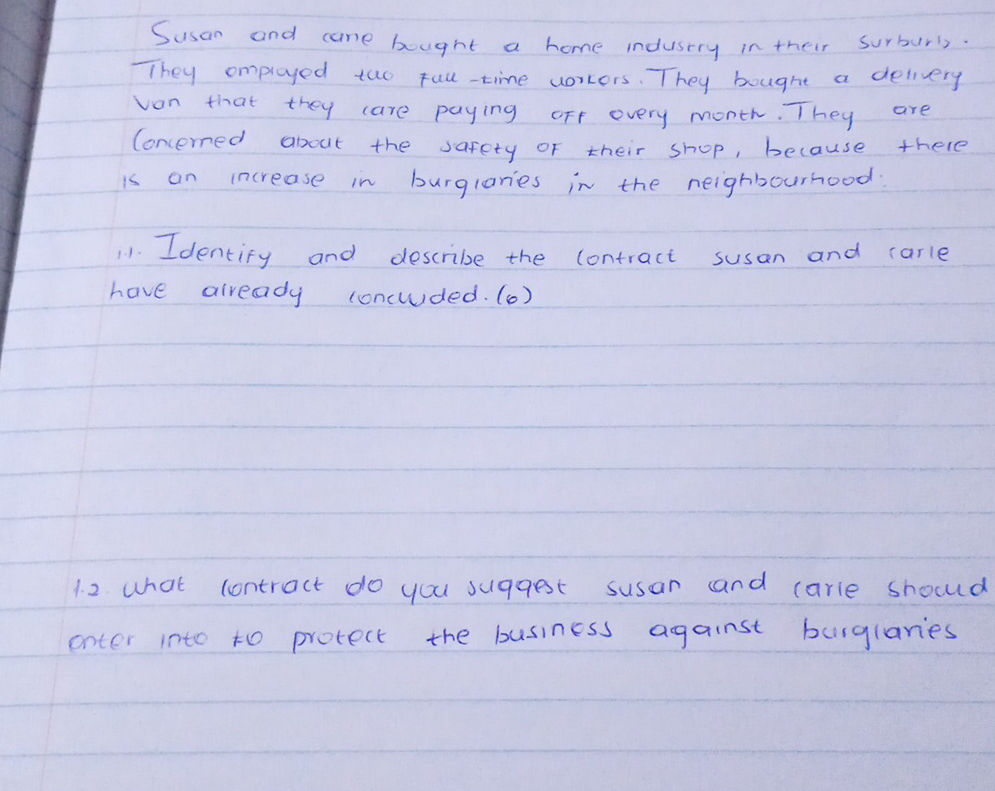 11. Identify and describe the contract susan | StudyX