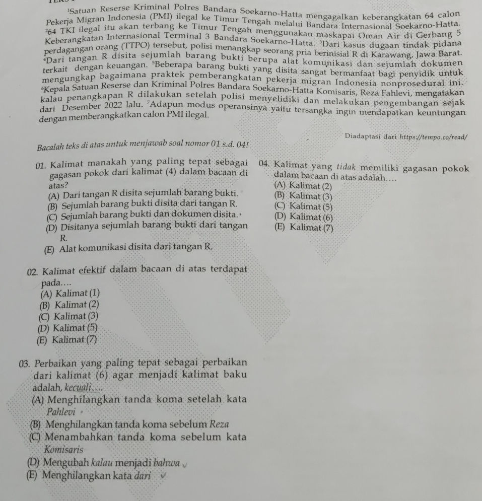 01. Kalimat manakah yang paling tepat | StudyX