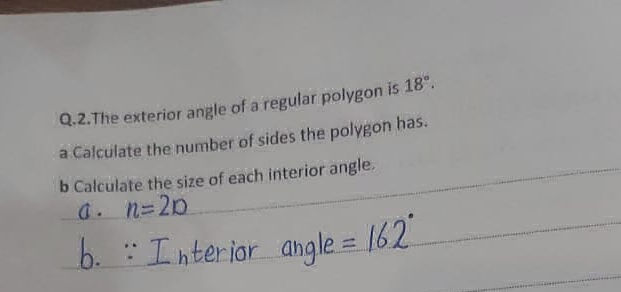 Q.2. The exterior angle of a regular polygon | StudyX