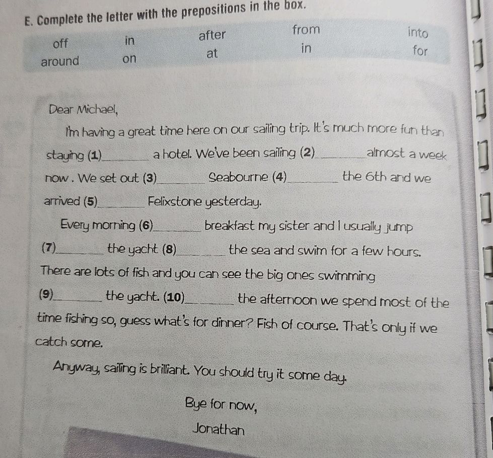 E. Complete the letter with the prepositions | StudyX