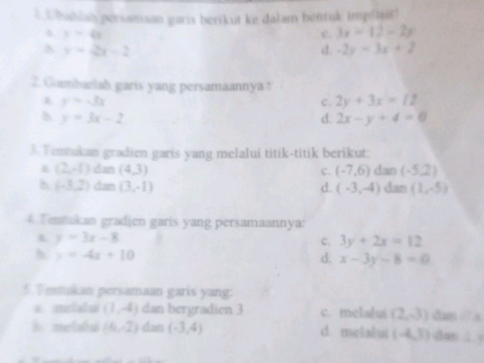1. Ubahlah persamaan garis berikut ke dalam | StudyX