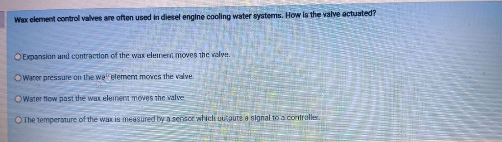 Wax element control valves are often used in | StudyX