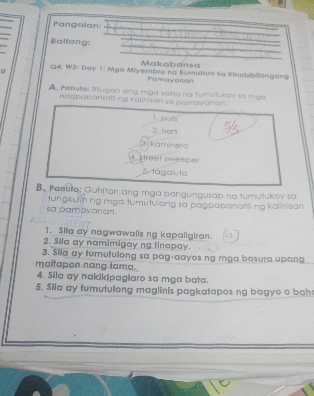A. Panuto: Bilugan ang mga salita na | StudyX