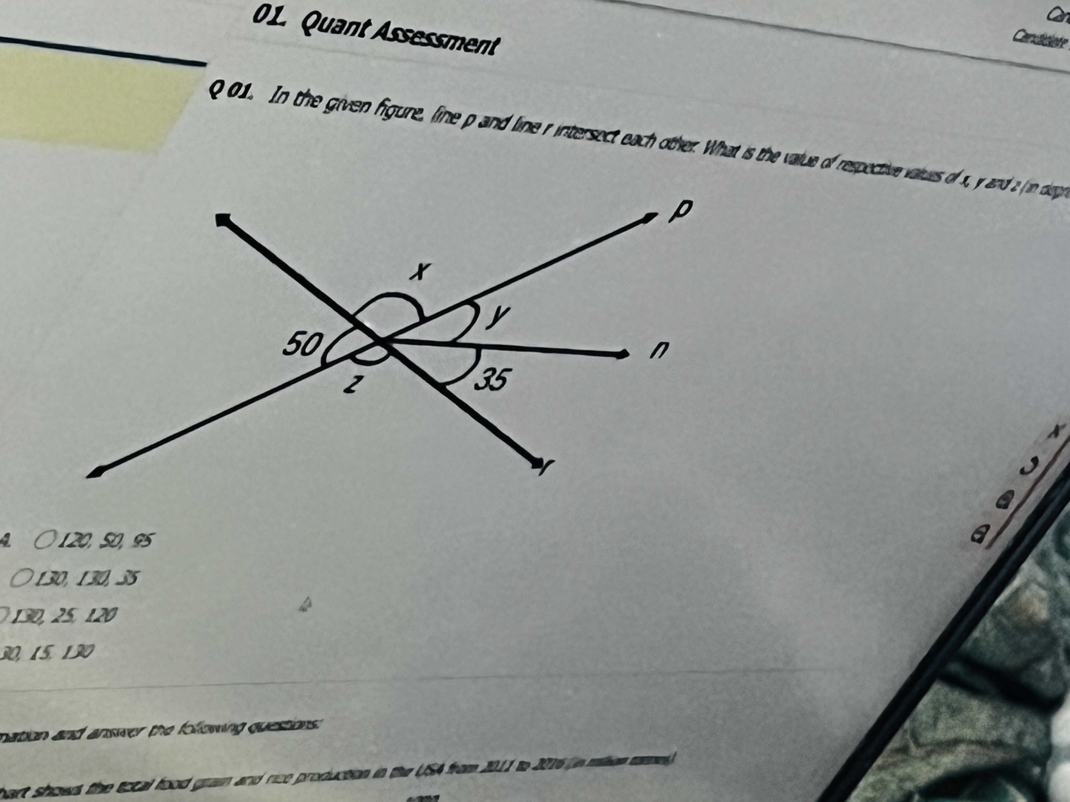 Q 01. In the given figure, line *p* and line | StudyX