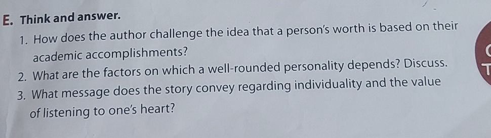 E. Think and answer. 1. How does the author | StudyX