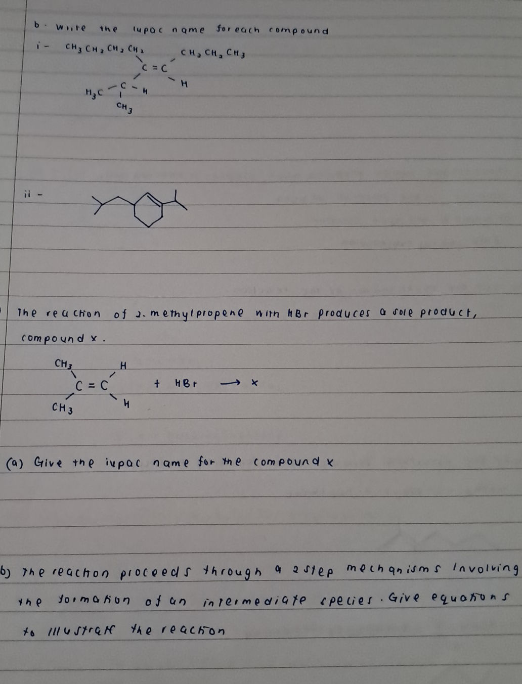 b. Write the IUPAC name for each compound | StudyX
