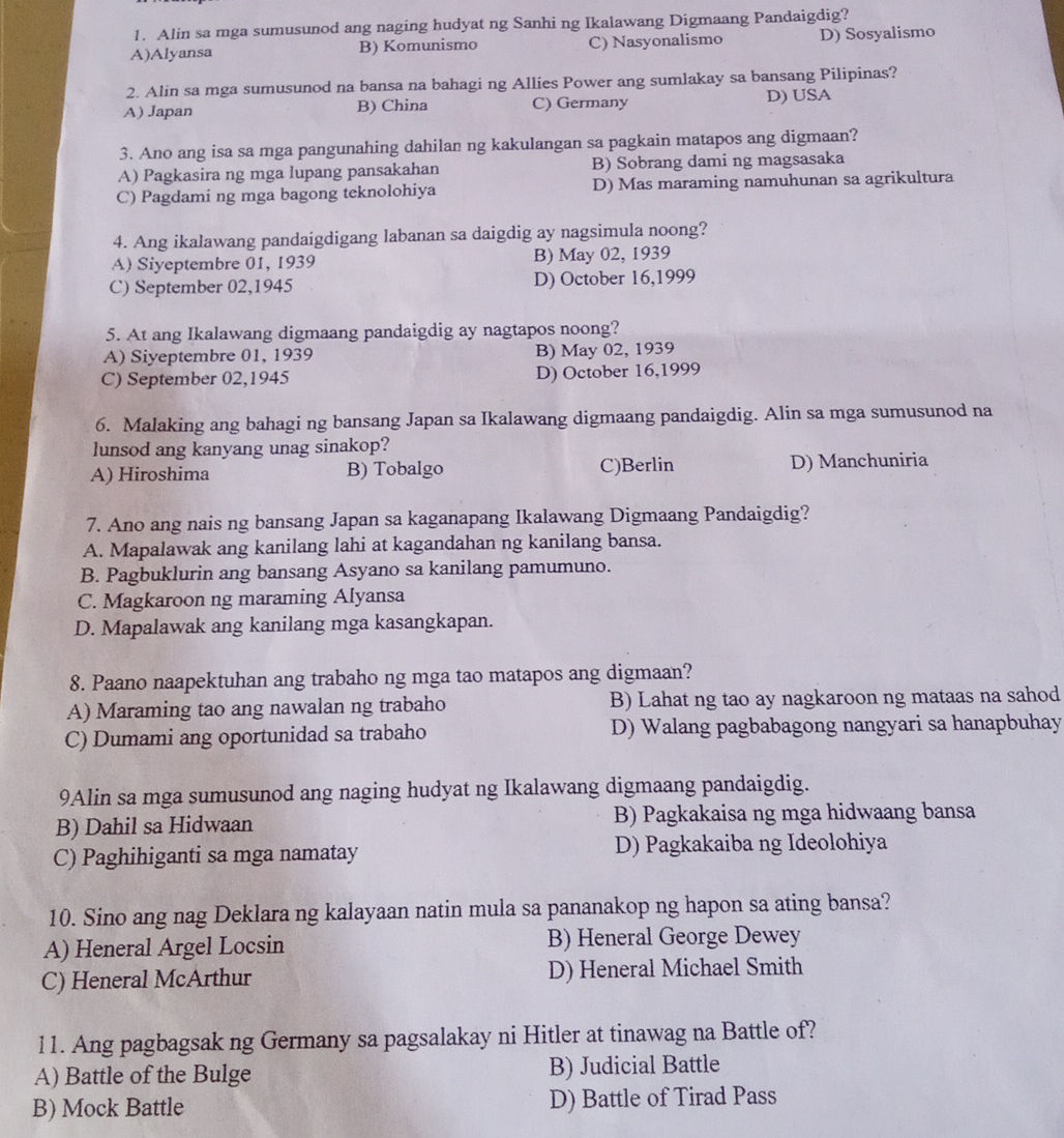 1. Alin sa mga sumusunod ang naging hudyat | StudyX