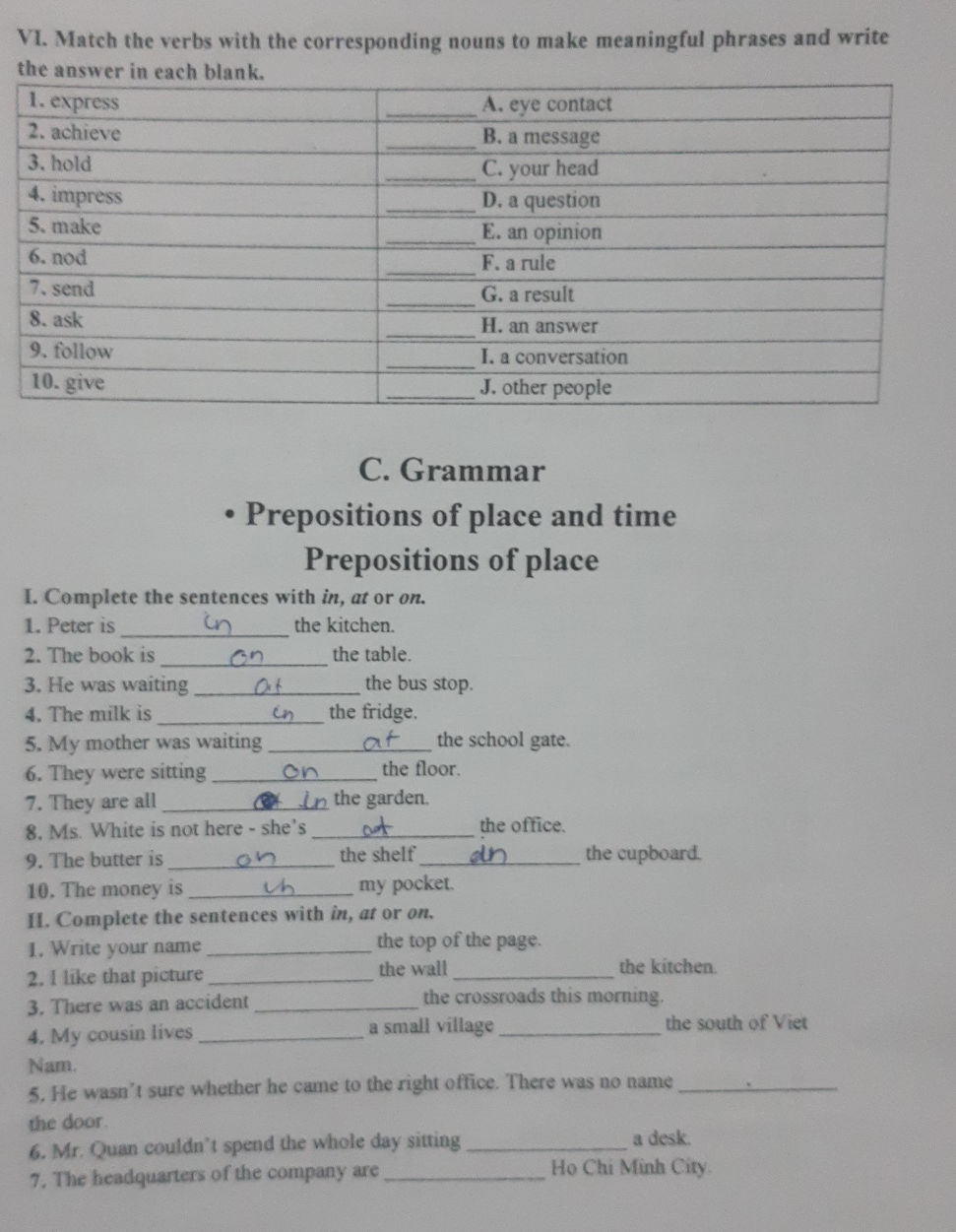 VI. Match the verbs with the corresponding | StudyX