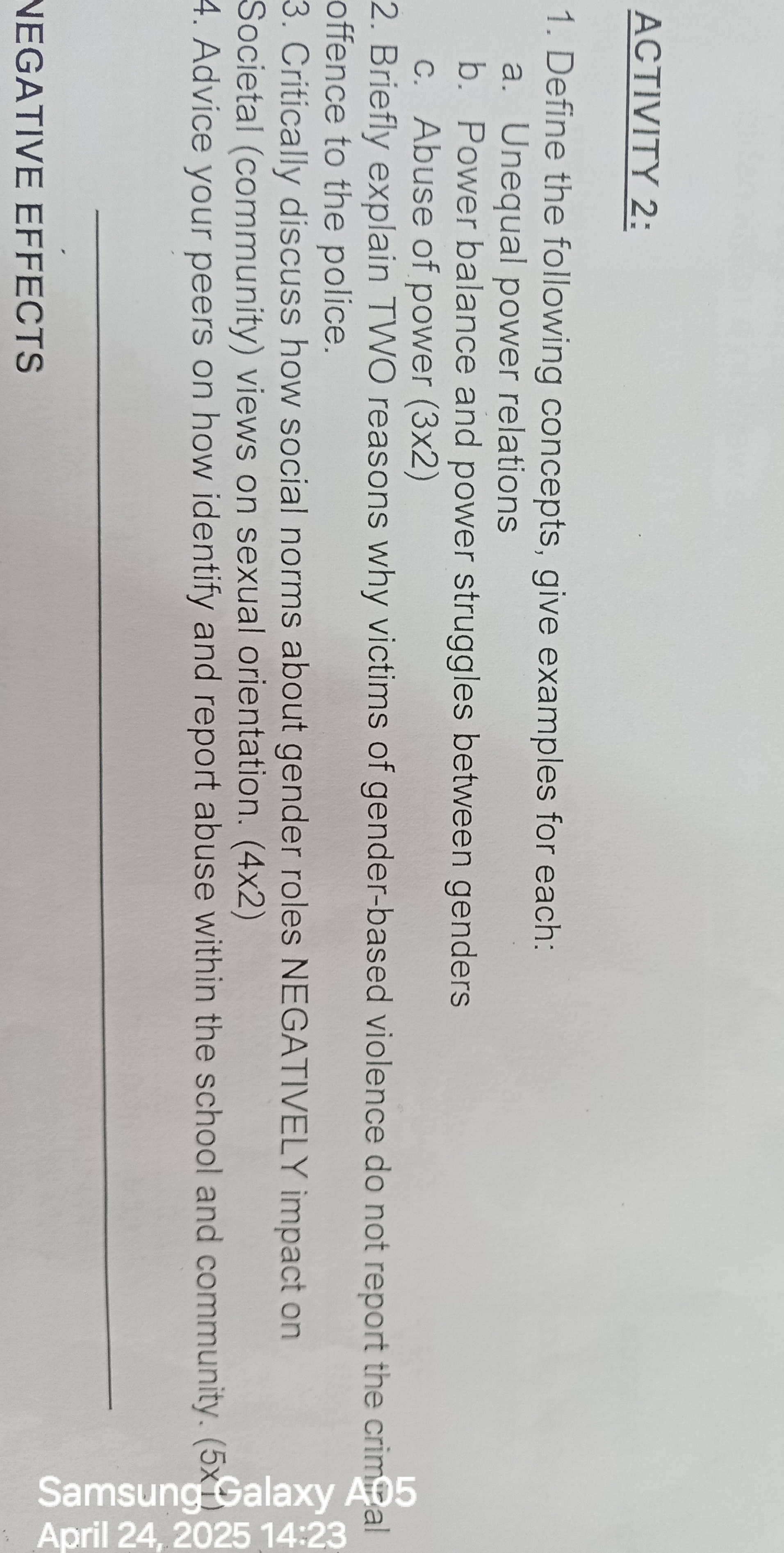 ACTIVITY 2: 1. Define the following | StudyX