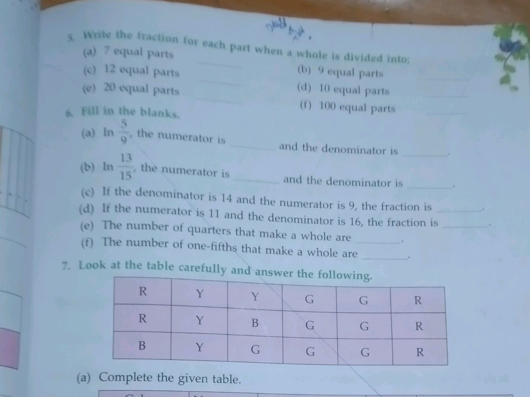 5. Write the fraction for each part when a | StudyX
