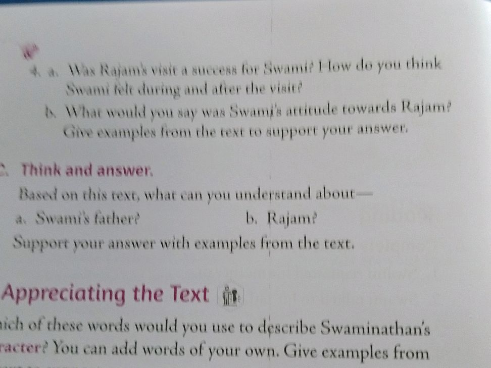 4. a. Was Rajam's visit a success for Swami? | StudyX
