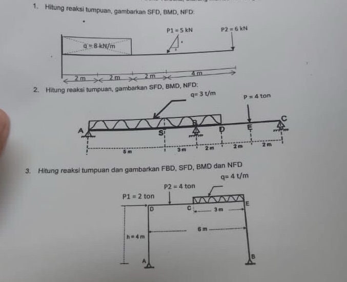 1. Hitung reaksi tumpuan, gambarkan SFD, | StudyX