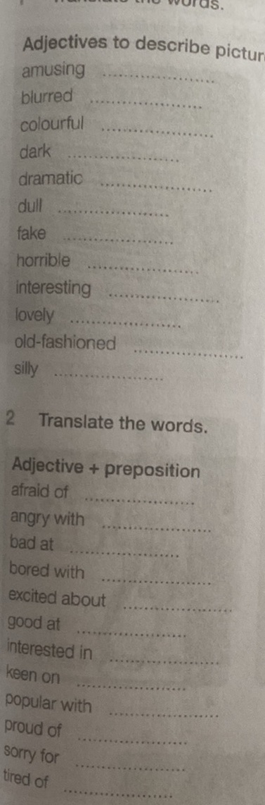 1 Translate the words. Adjectives to | StudyX