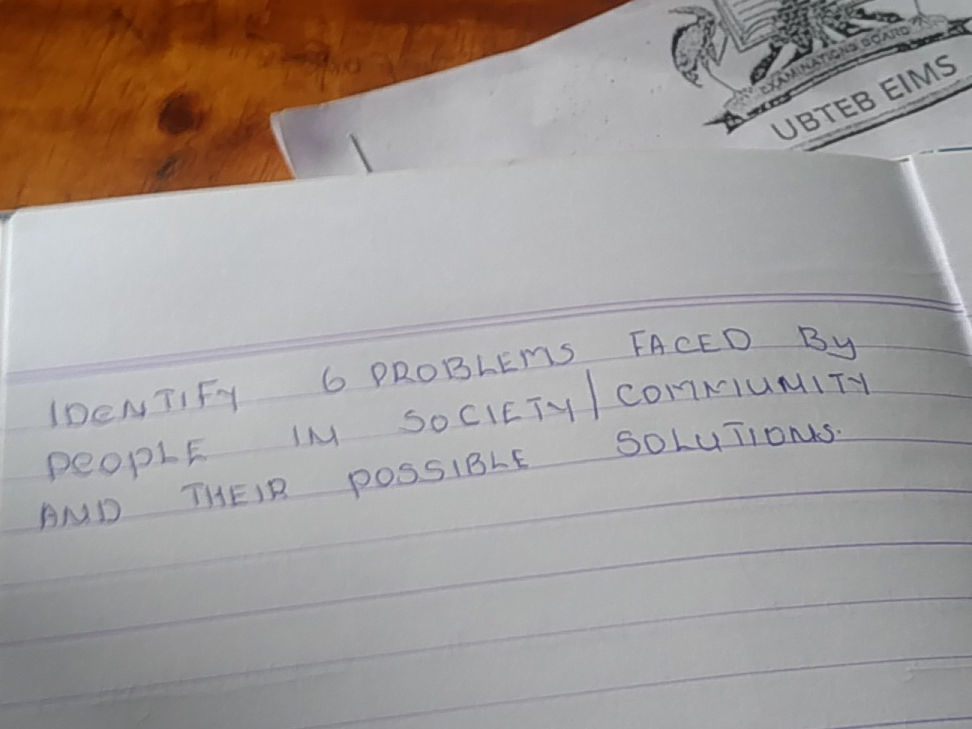 IDENTIFY 6 PROBLEMS FACED BY PEOPLE IN | StudyX
