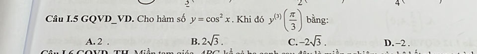 Cho hàm số $y = cos^2 x$. Khi đó $y^{(3)}( { | StudyX