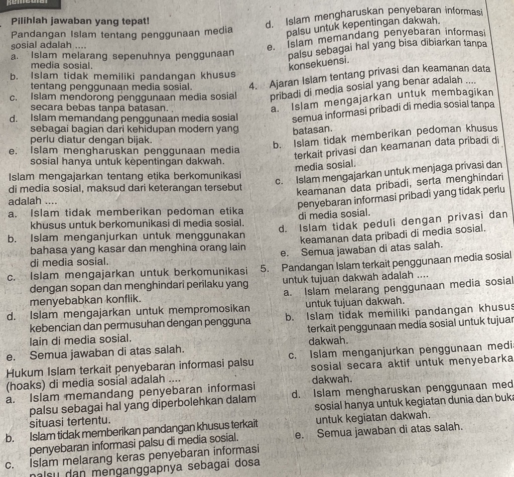 Pilihlah jawaban yang tepat! 1. Pandangan | StudyX