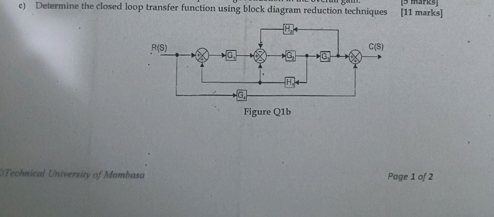 c) Determine the closed loop transfer | StudyX