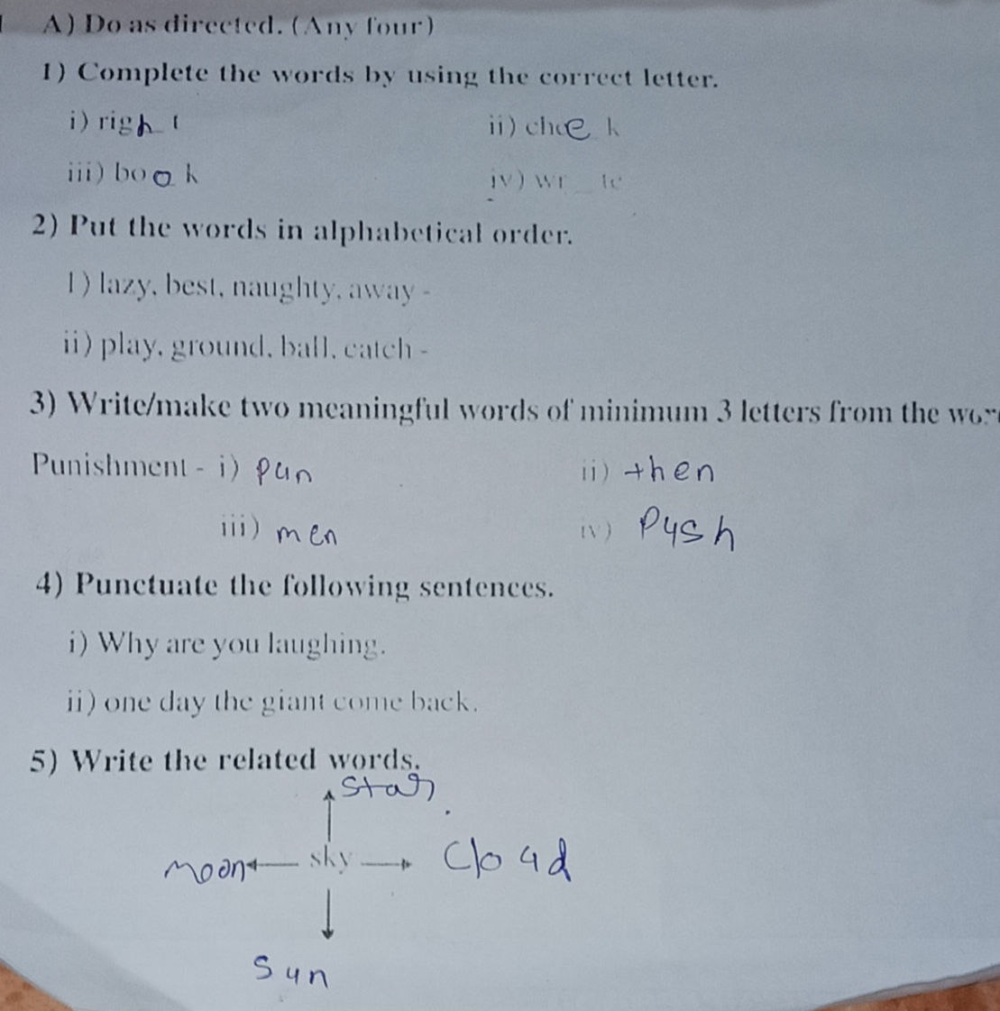1) Complete the words by using the correct | StudyX