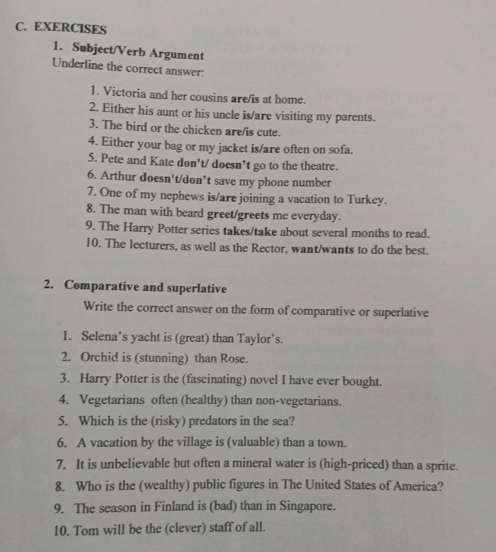 1. Subject/Verb Argument Underline the | StudyX