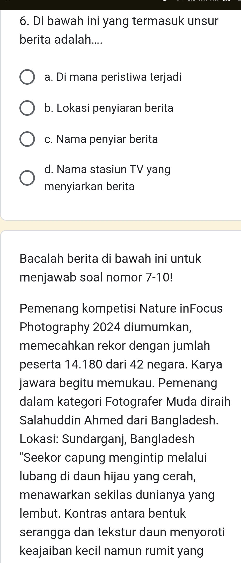 6. Di bawah ini yang termasuk unsur berita | StudyX