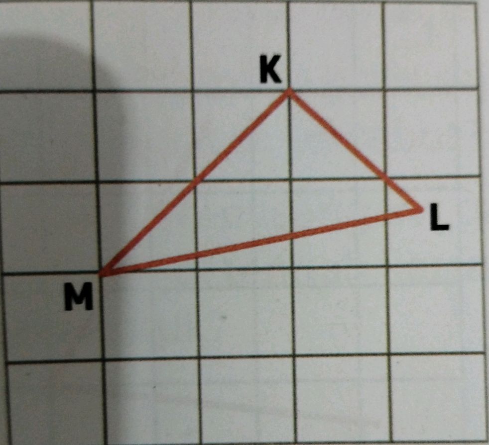 The image shows a triangle KLM on a grid. | StudyX