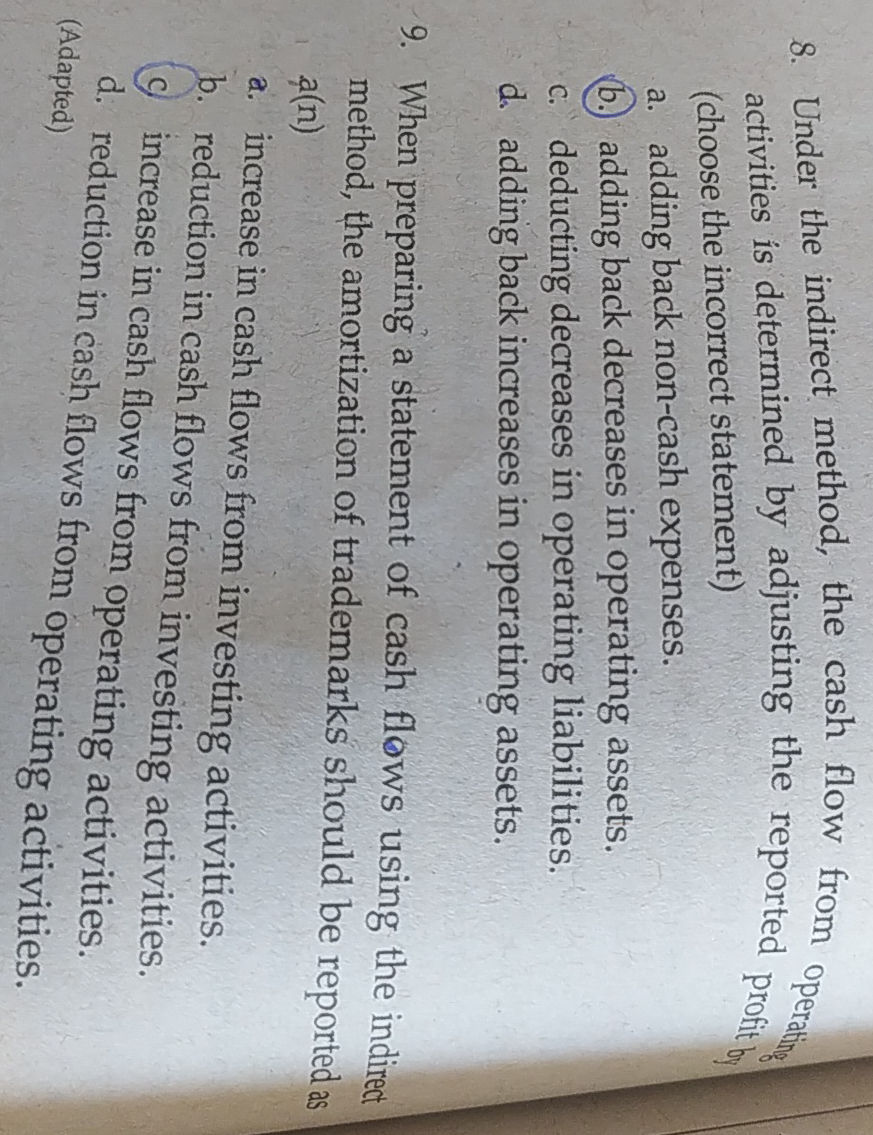 8. Under the indirect method, the cash flow | StudyX