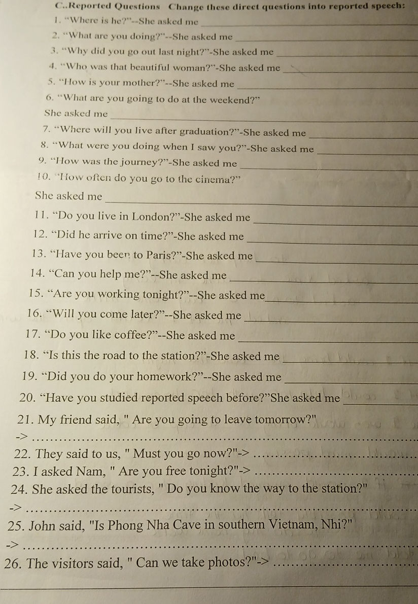 C..Reported Questions Change these direct | StudyX