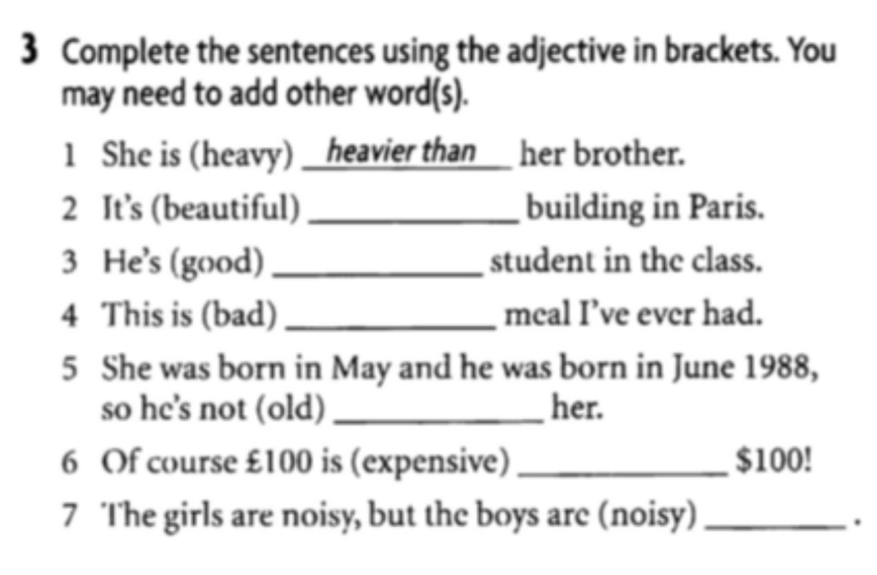 3 Complete the sentences using the adjective | StudyX