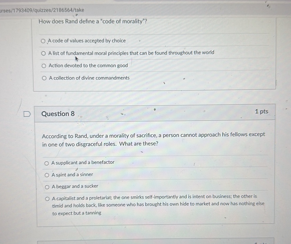 How does Rand define a "code of morality"? | StudyX