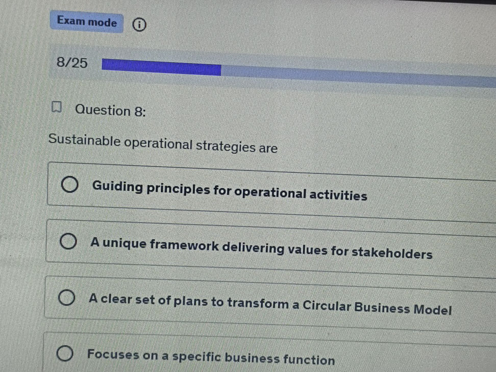 Question 8: Sustainable operational | StudyX