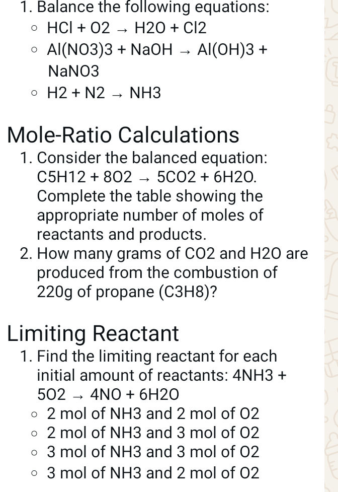 1. Balance the following equations: * HCl | StudyX