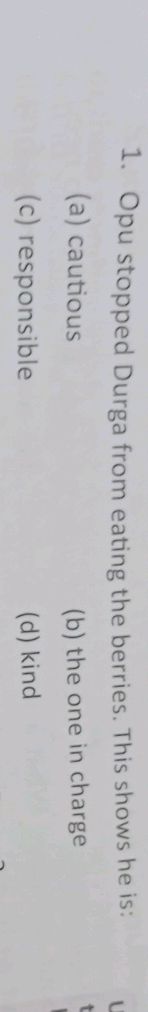 1. Opu stopped Durga from eating the | StudyX