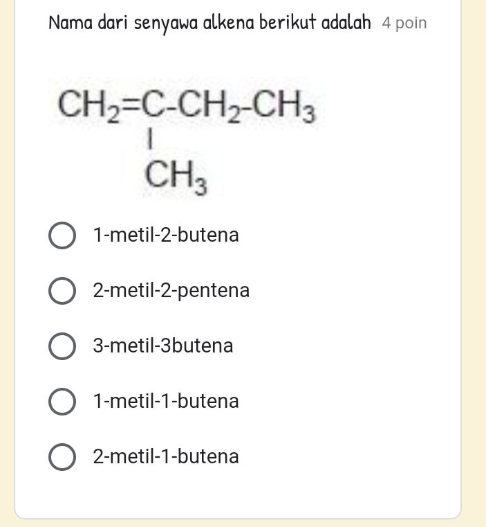 Nama dari senyawa alkena berikut adalah | StudyX
