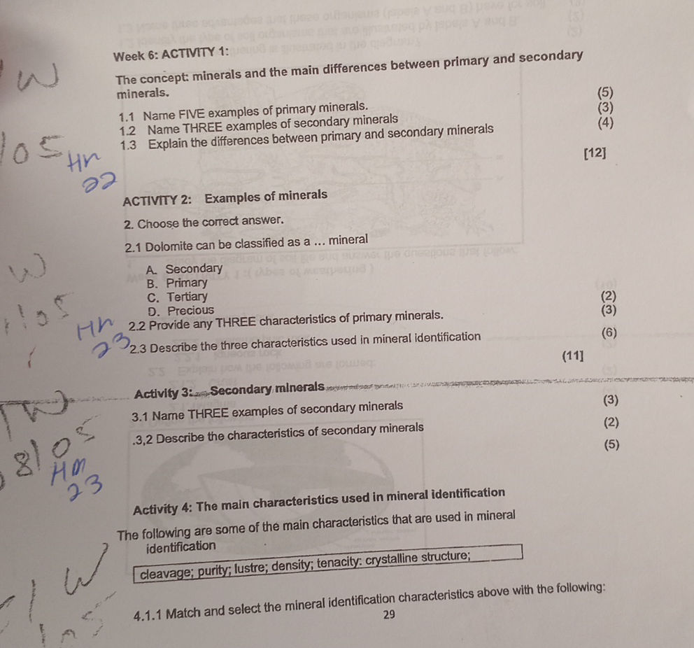 Week 6: ACTIVITY 1: The concept: minerals | StudyX
