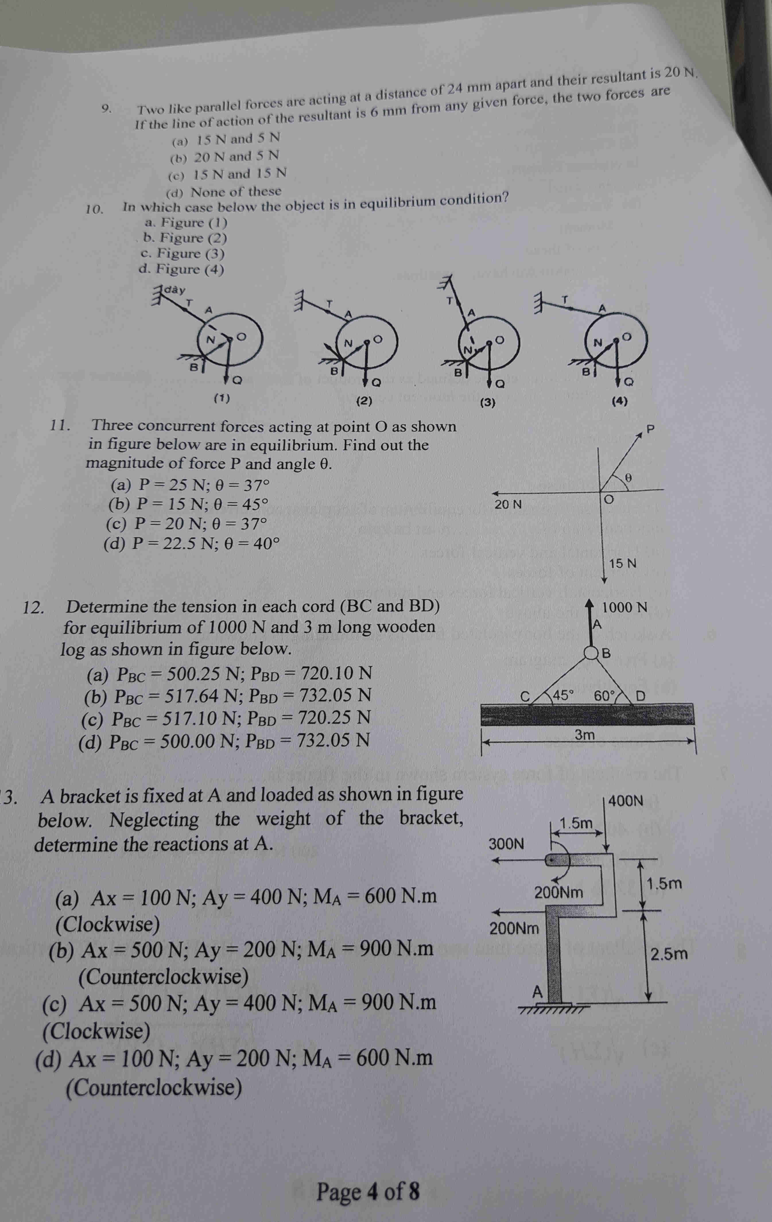 9. Two like parallel forces are acting at a | StudyX