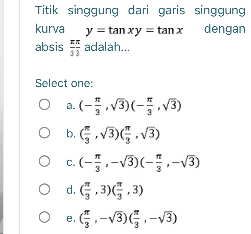 Titik singgung dari garis singgung kurva $y | StudyX