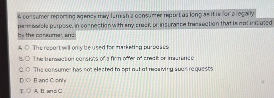 A consumer reporting agency may furnish a | StudyX