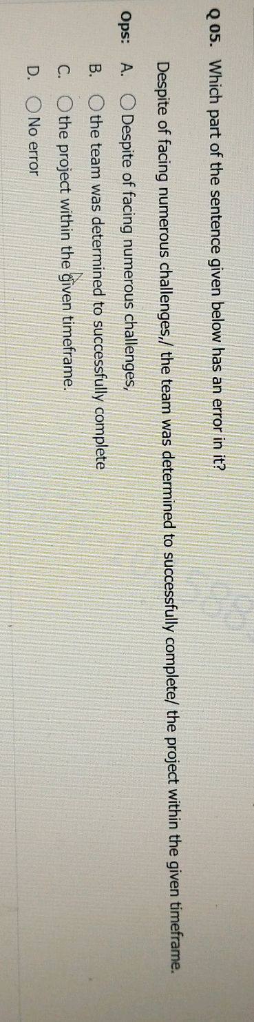 Q05. Which part of the sentence given below | StudyX