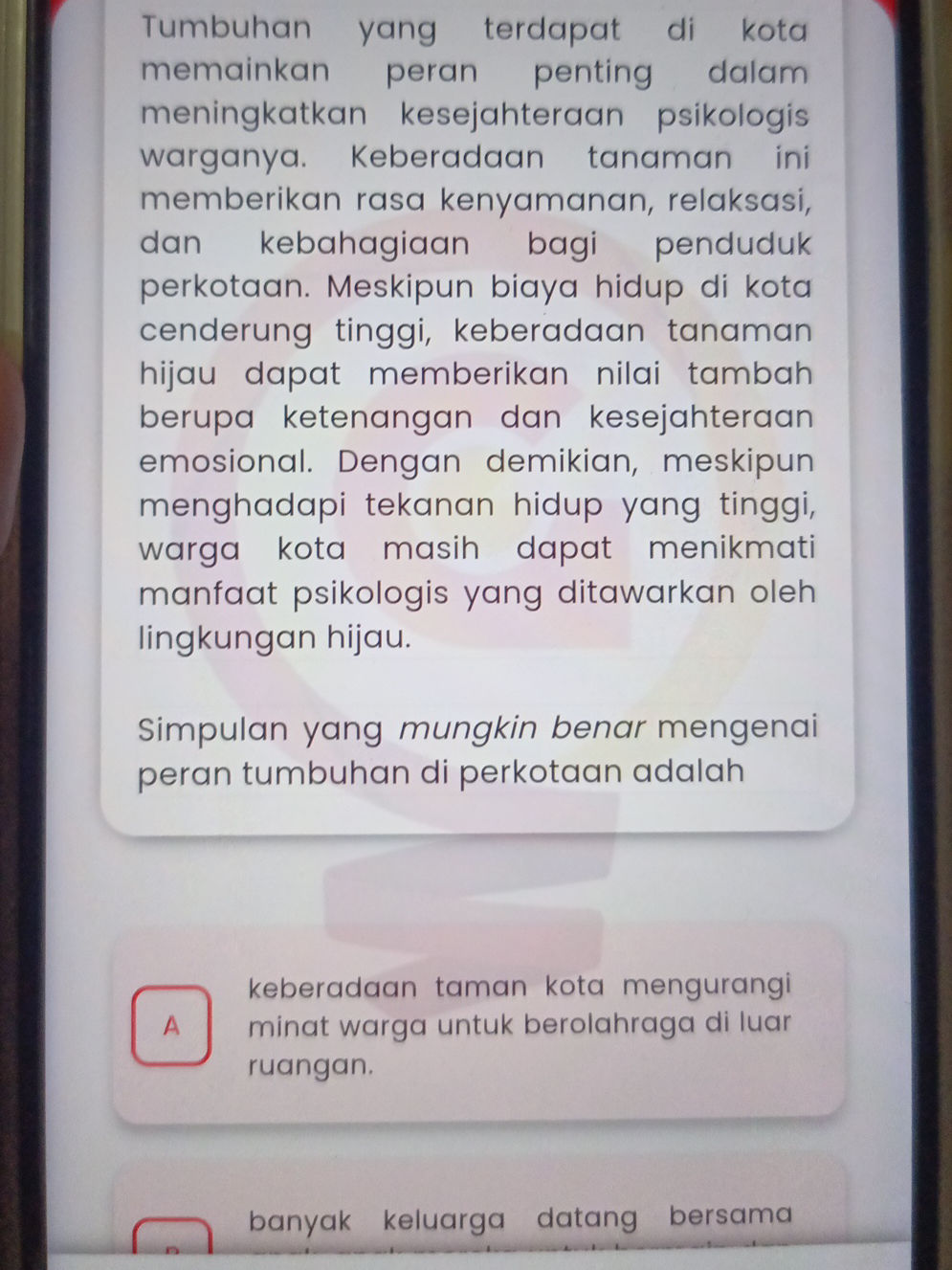 Simpulan yang mungkin benar mengenai peran | StudyX